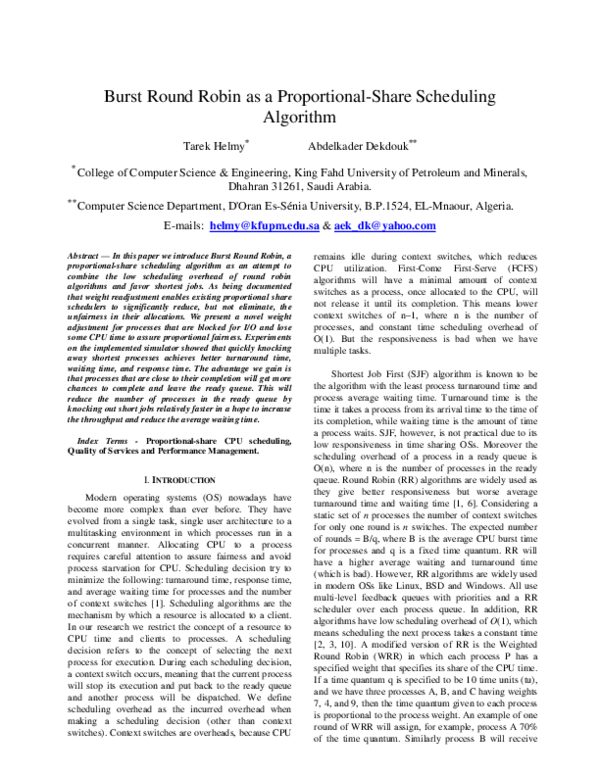 Pdf Burst Round Robin As A Proportional Share Scheduling Algorithm