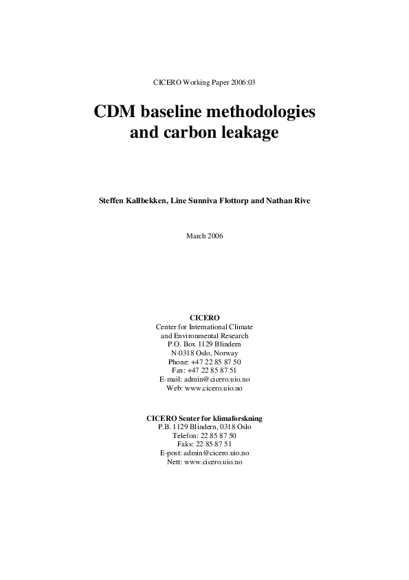 (PDF) CDM baseline methodologies and carbon leakage