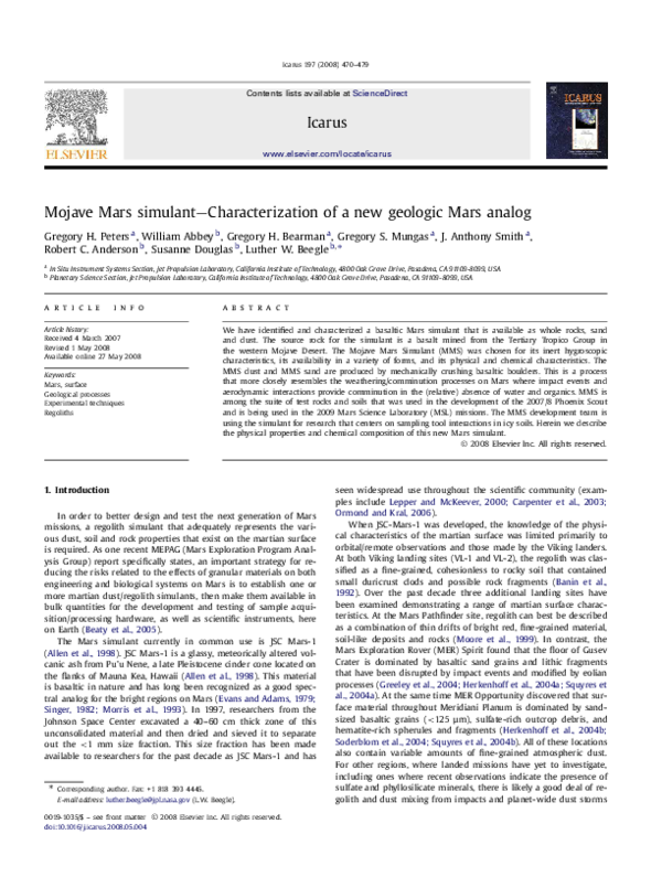 (PDF) Mojave Mars simulant—Characterization of a new geologic Mars analog