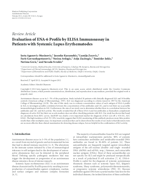 (PDF) Evaluation of ENA-6 Profile by ELISA Immunoassay in Patients with ...