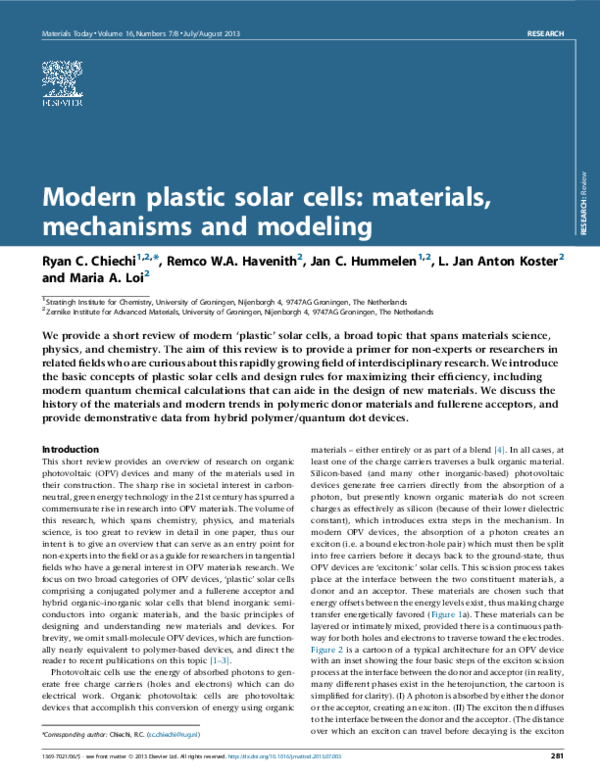 (PDF) Modern Plastic Solar Cells: materials, mechanisms and modeling