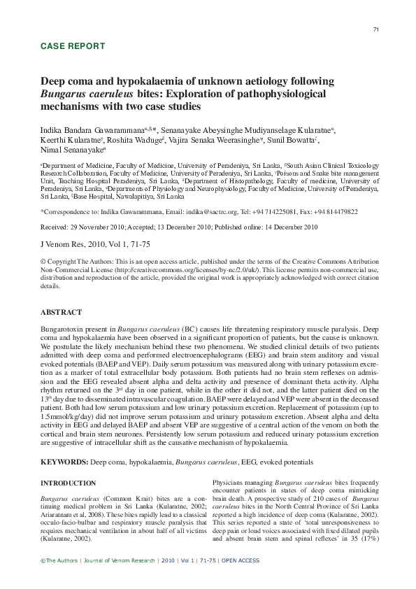 (PDF) Deep coma and hypokalaemia of unknown aetiology following ...