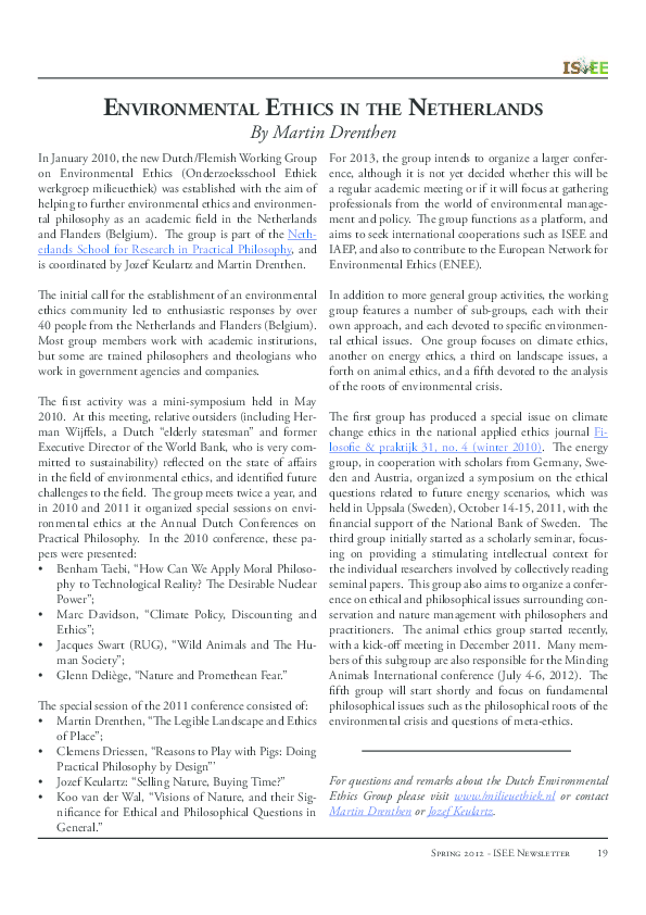 (PDF) State of Affairs: Environmental Ethics in the Netherlands
