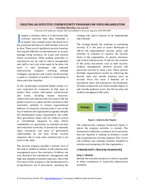 (PDF) Creating An Effective Cybersecurity Program For Your Organization