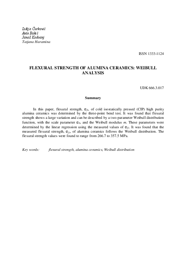 (PDF) FLEXURAL STRENGTH OF ALUMINA CERAMICS: WEIBULL ANALYSIS