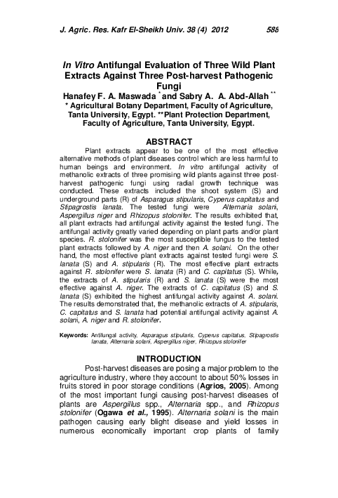 (PDF) In Vitro Antifungal Evaluation of Three Wild Plant Extracts Against Three Post-harvest ...