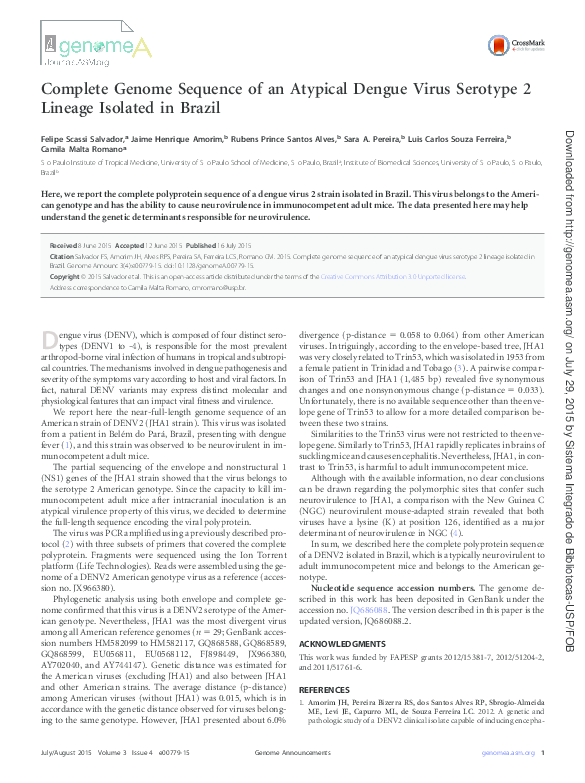(PDF) Complete Genome Sequence of an Atypical Dengue Virus Serotype 2 ...