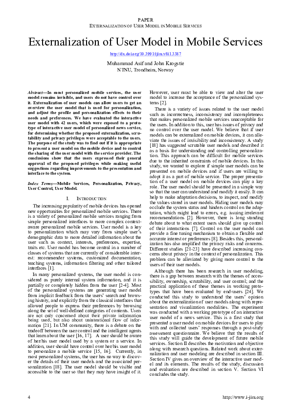 (PDF) Externalization of User Model in Mobile Services