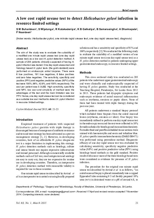 (PDF) A low cost rapid urease test to detect Helicobacter pylori ...