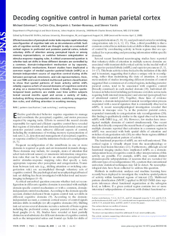 (PDF) Decoding cognitive control in human parietal cortex