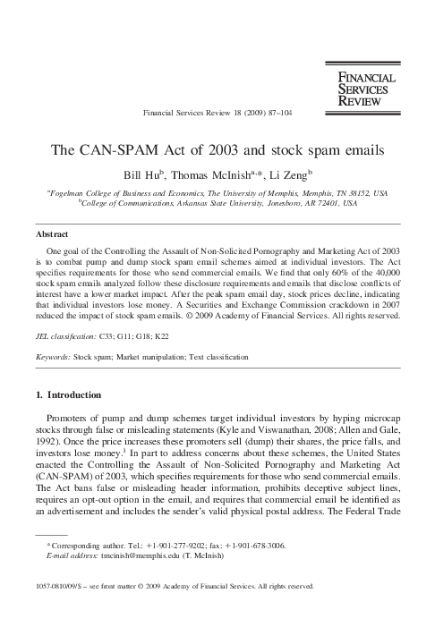 (PDF) The CAN-SPAM Act of 2003 and stock spam emails