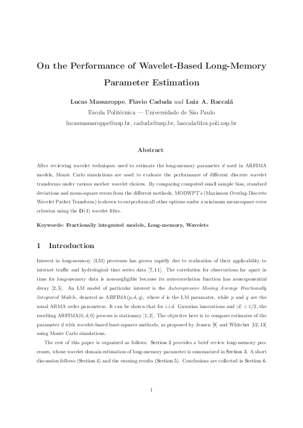 Pdf On The Performance Of Wavelet Based Long Memory Parameter Estimation