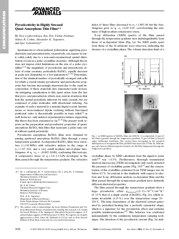 (PDF) Pyroelectricity in Highly Stressed Quasi-Amorphous Thin Films