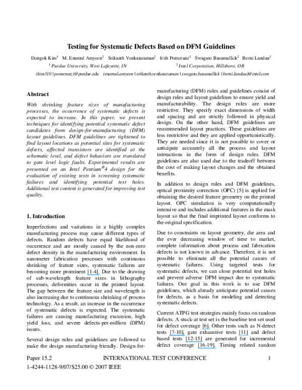(PDF) Testing for systematic defects based on DFM guidelines