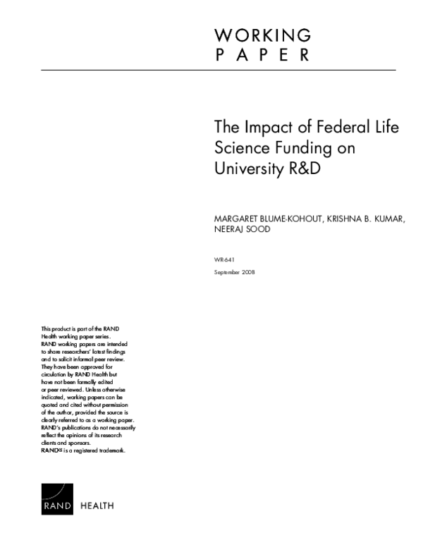 (PDF) The Impact of Federal Life Science Funding on University R&D