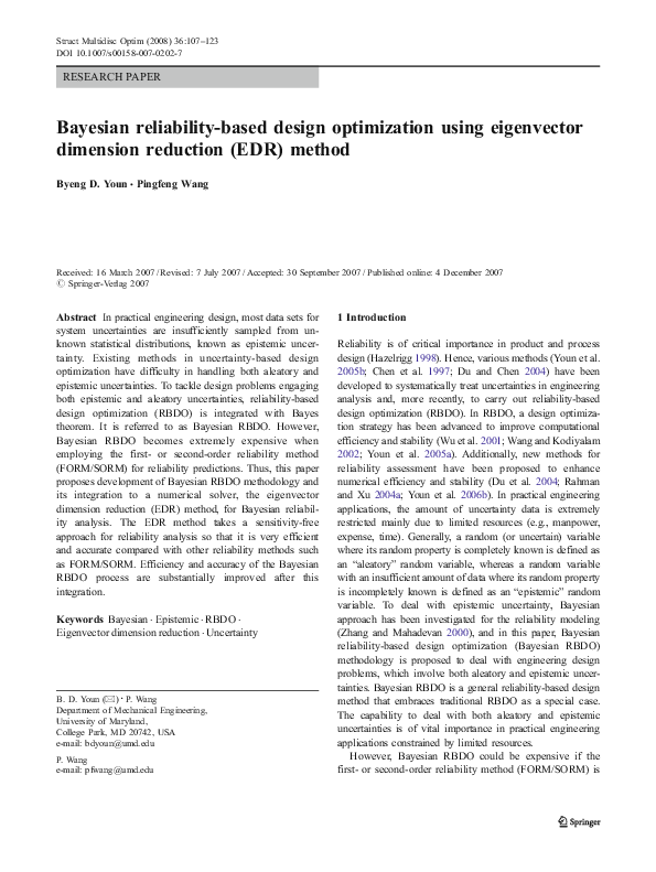 (PDF) Bayesian reliability-based design optimization using eigenvector dimension reduction (EDR ...