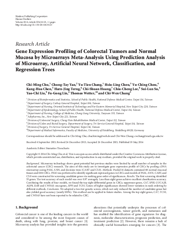 (PDF) Gene Expression Profiling of Colorectal Tumors and Normal Mucosa by Microarrays Meta ...