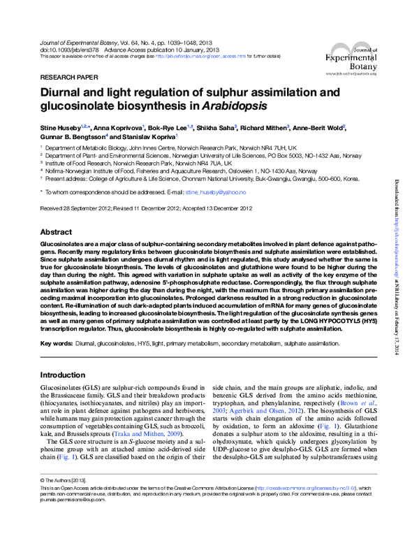 (PDF) Diurnal and light regulation