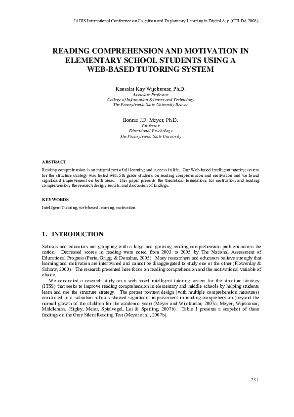 (PDF) READING COMPREHENSION AND MOTIVATION IN ELEMENTARY SCHOOL ...