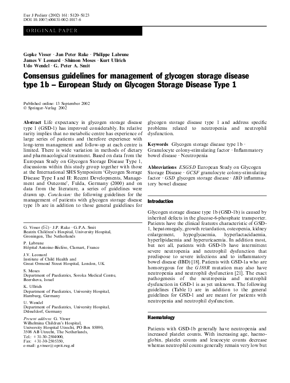 (PDF) Consensus guidelines for management of glycogen storage disease ...