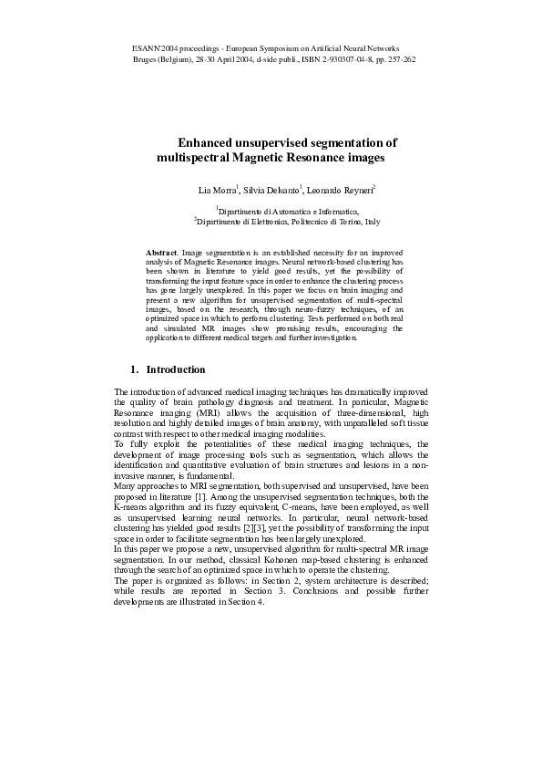 (PDF) Enhanced unsupervised segmentation of multispectral Magnetic Resonance images