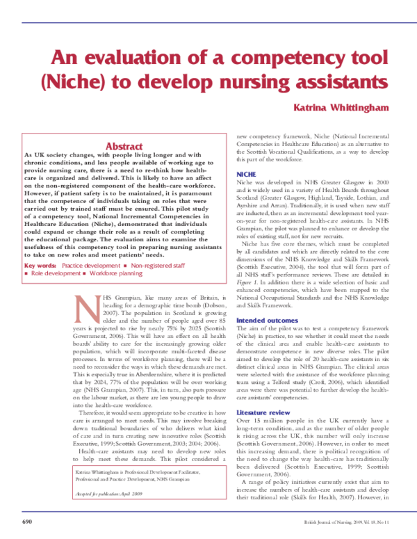 (PDF) An evaluation of a competency tool (NICHE) to develop Health Care ...