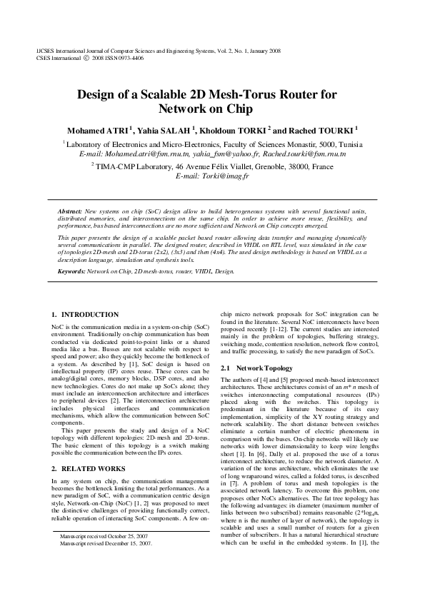 (PDF) Design of a Scalable 2D Mesh-Torus Router for Network on Chip