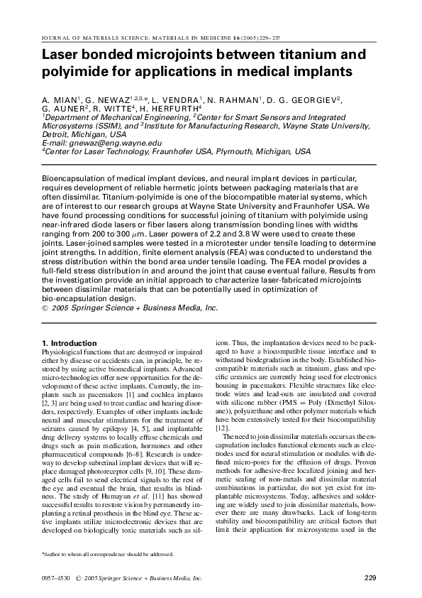 (PDF) Laser bonded microjoints between titanium and polyimide for ...