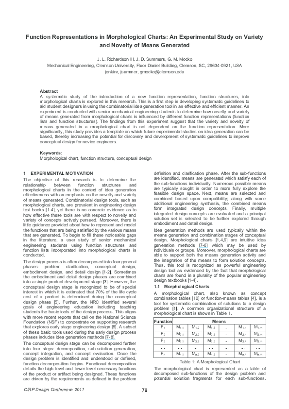 (PDF) Function Representations in Morphological Charts: An Experimental ...