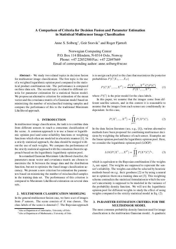 (PDF) A comparison of criteria for decision fusion and parameter estimation in statistical ...