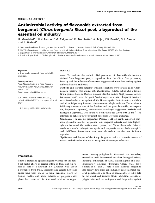 (PDF) Antimicrobial activity of flavonoids extracted from bergamot ...