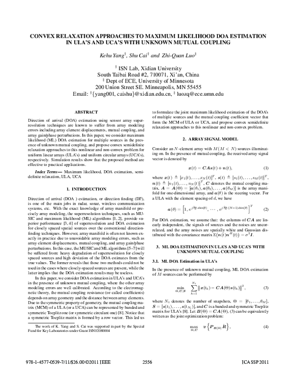 (PDF) Convex relaxation approaches to maximum likelihood DOA estimation in ULA's and UCA's with ...