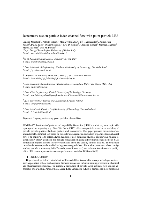 (PDF) Benchmark test on particle-laden channel flow with point-particle LES
