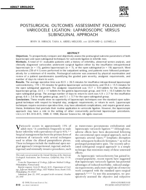 (PDF) Postsurgical Outcomes Assessment Following Varicocele Ligation ...