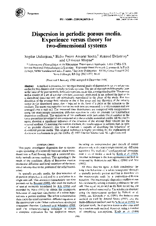 (PDF) Dispersion in periodic porous media. Experience versus theory for ...