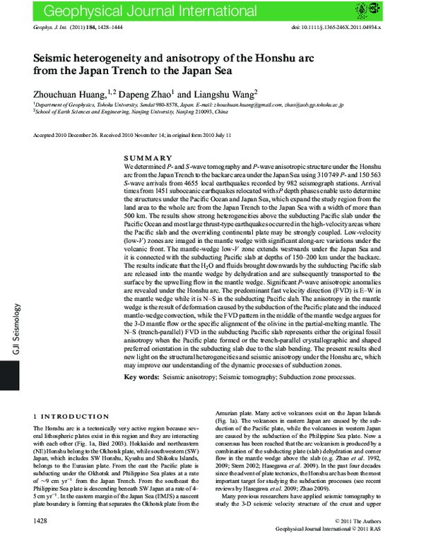 (PDF) Seismic heterogeneity and anisotropy of the Honshu arc from the ...