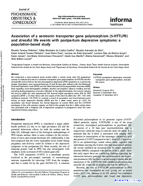 (PDF) Association of a serotonin transporter gene polymorphism (5 ...