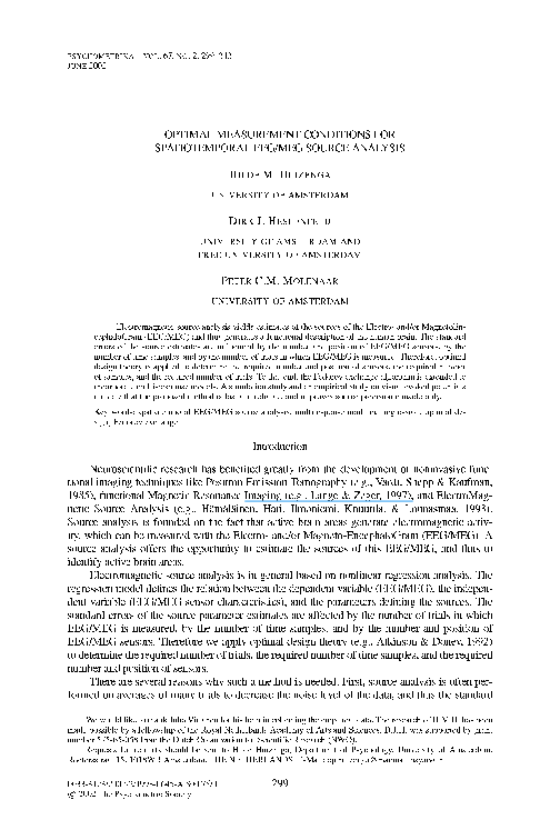 Pdf Optimal Measurement Conditions For Spatiotemporal Eeg Meg Source