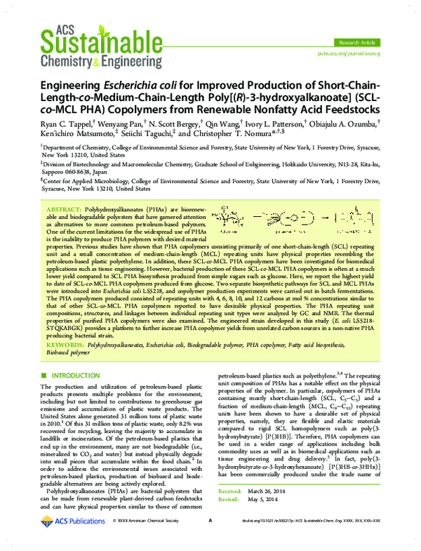(PDF) Engineering Escherichia coli for Improved Production of Short ...