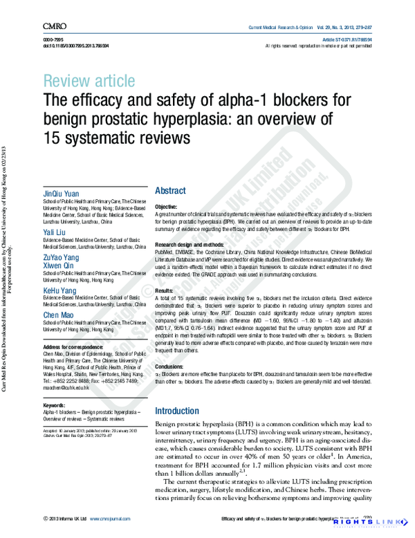 (PDF) The efficacy and safety of alpha-1 blockers for benign prostatic ...