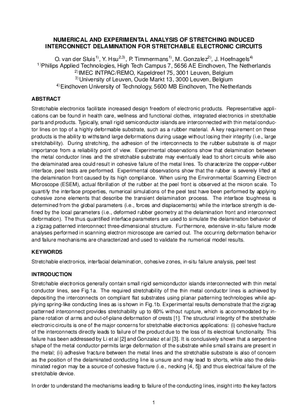 Pdf Numerical And Experimental Analysis Of Stretching Induced Interconnect Delamination For
