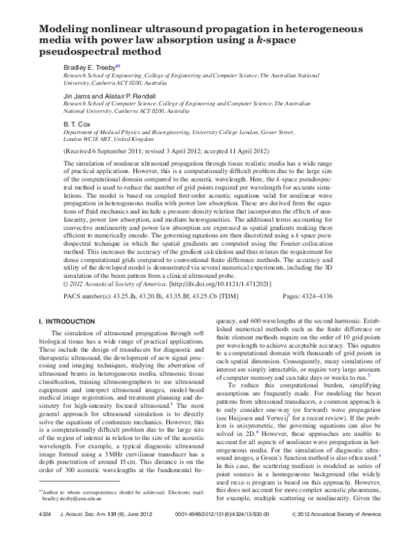 (PDF) Modeling nonlinear ultrasound propagation in heterogeneous media with power law absorption ...