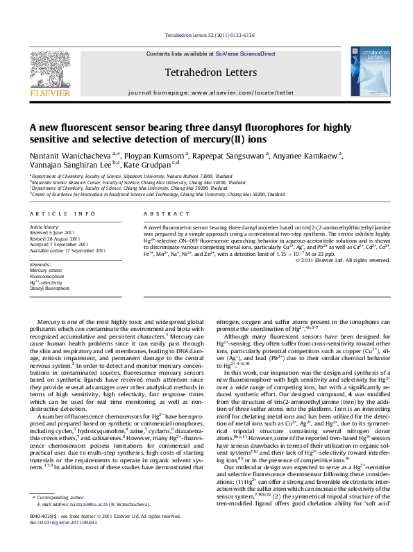 (PDF) A new fluorescent sensor bearing three dansyl fluorophores for highly sensitive and ...