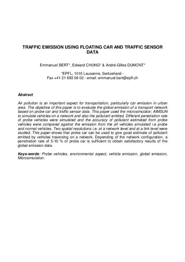 (PDF) Traffic emission using floating car and sensor data