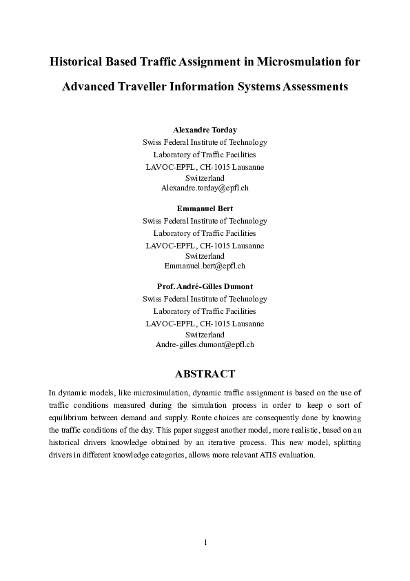 (PDF) Historical based traffic assignment in microsimulation for advanced traveller information ...