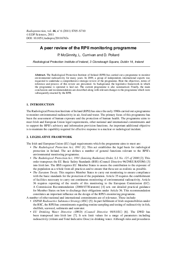 (PDF) A peer review of the RPII monitoring programme