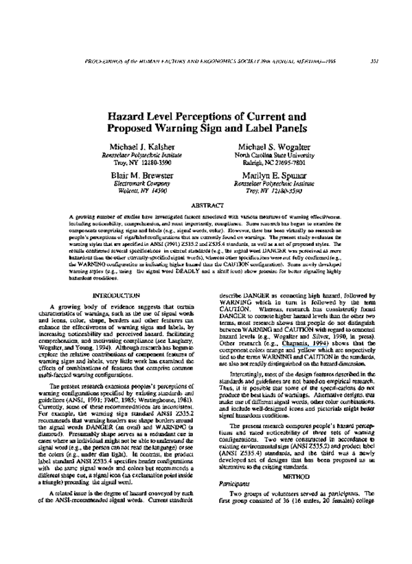 (PDF) Hazard Level Perceptions of Current and Proposed Warning Sign and ...