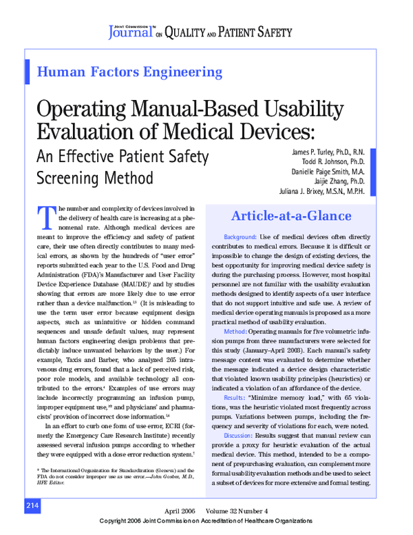 (PDF) Operating manual-based usability evaluation of medical devices ...