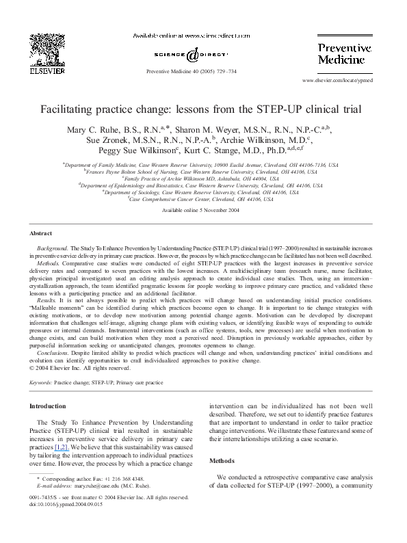 (PDF) Facilitating practice change: lessons from the STEP-UP clinical trial