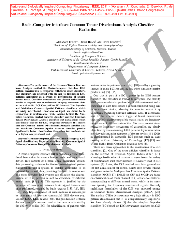 (PDF) Brain-Computer Interface: Common Tensor Discriminant Analysis classifier evaluation